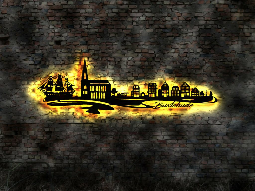 3D LED Wandbild Skyline aus Holz - www.holzdekor.net
